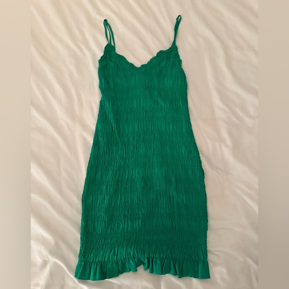 H&M | Dresses | Nwt Hm Green Bodycon Ruffle Mini Dress | Poshmark